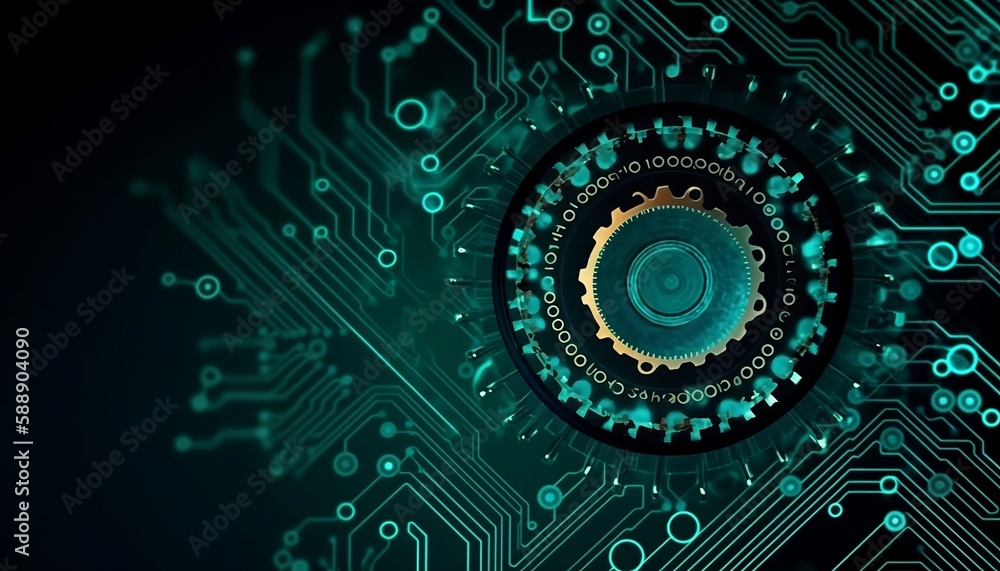 gear wheel on circuit board. Illustration hi-tech, engineering, digital ...