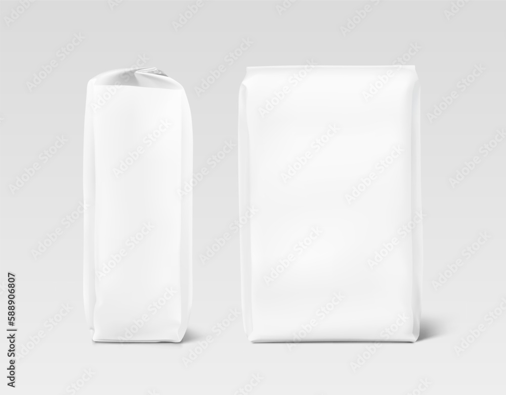 High realistic paper bag mockup. Front and side view. Vector ...