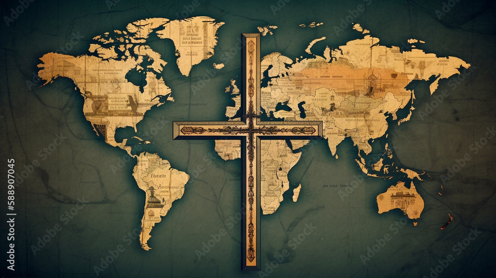 The holy cross of Jesus Christ, world map, global missions and ...