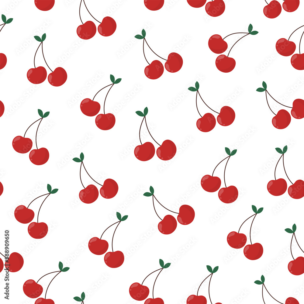 Cherry berries seamless pattern in cartoon style. Sweet cherries on ...