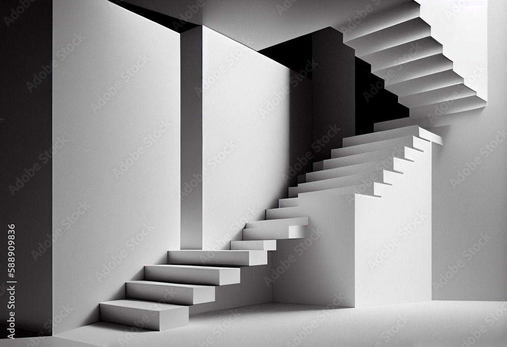 void stairs with white wall background. 3d renders. Generative AI Stock ...