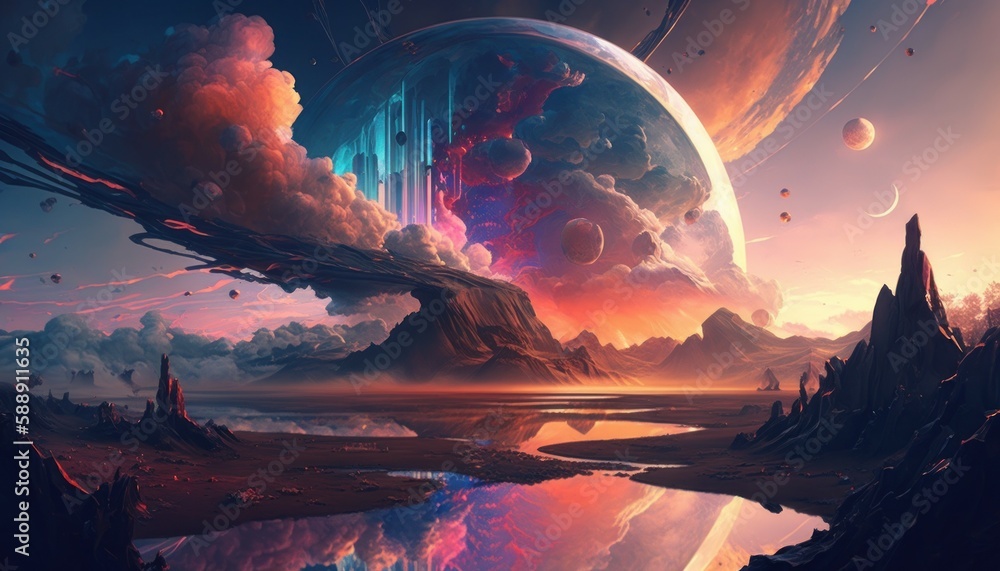 Very beautiful fantastic another world. Fantasy background. AI ...