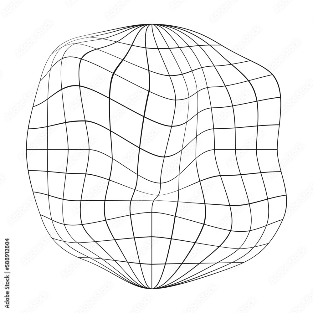 Deflated globe icon. Distorted wireframe of Earth planet. Climate ...