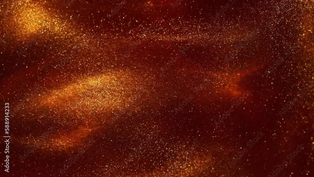 Waves of Gold Dust Particles in Red Liquid. Abstract Moving golden ...