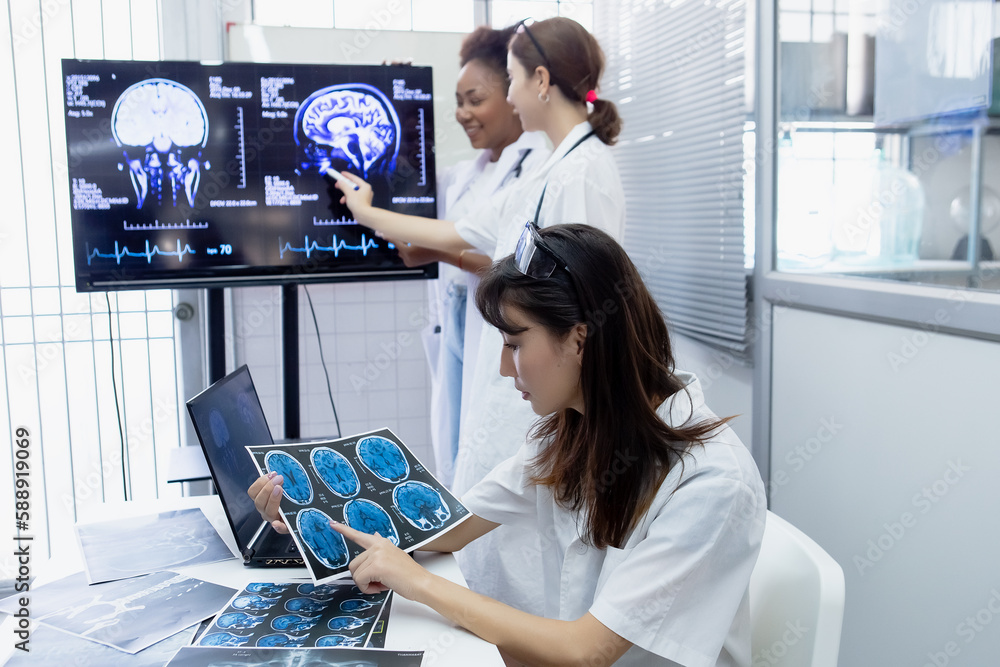 Female medical student study in class room. medical students studying ...