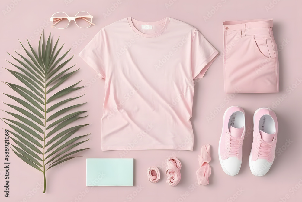 Cute pink t-shirt mockup. Neural network AI generated art Stock ...