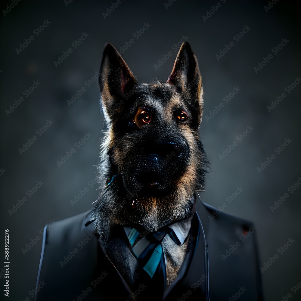 german shepard dog man in a suit black backgroundHDR realistic ...