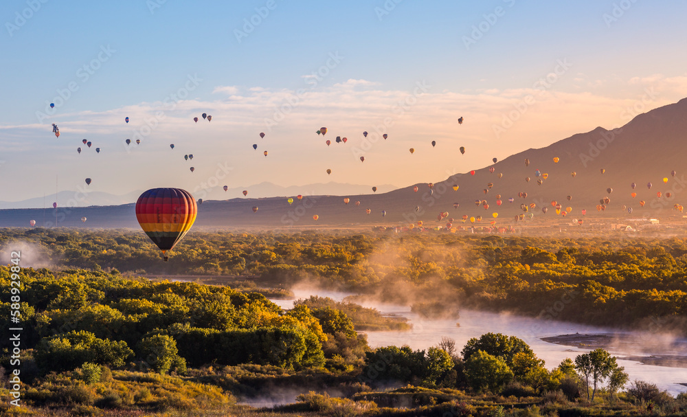 Albuquerque International Balloon Fiesta Mass Ascension at Sunrise, Hot ...
