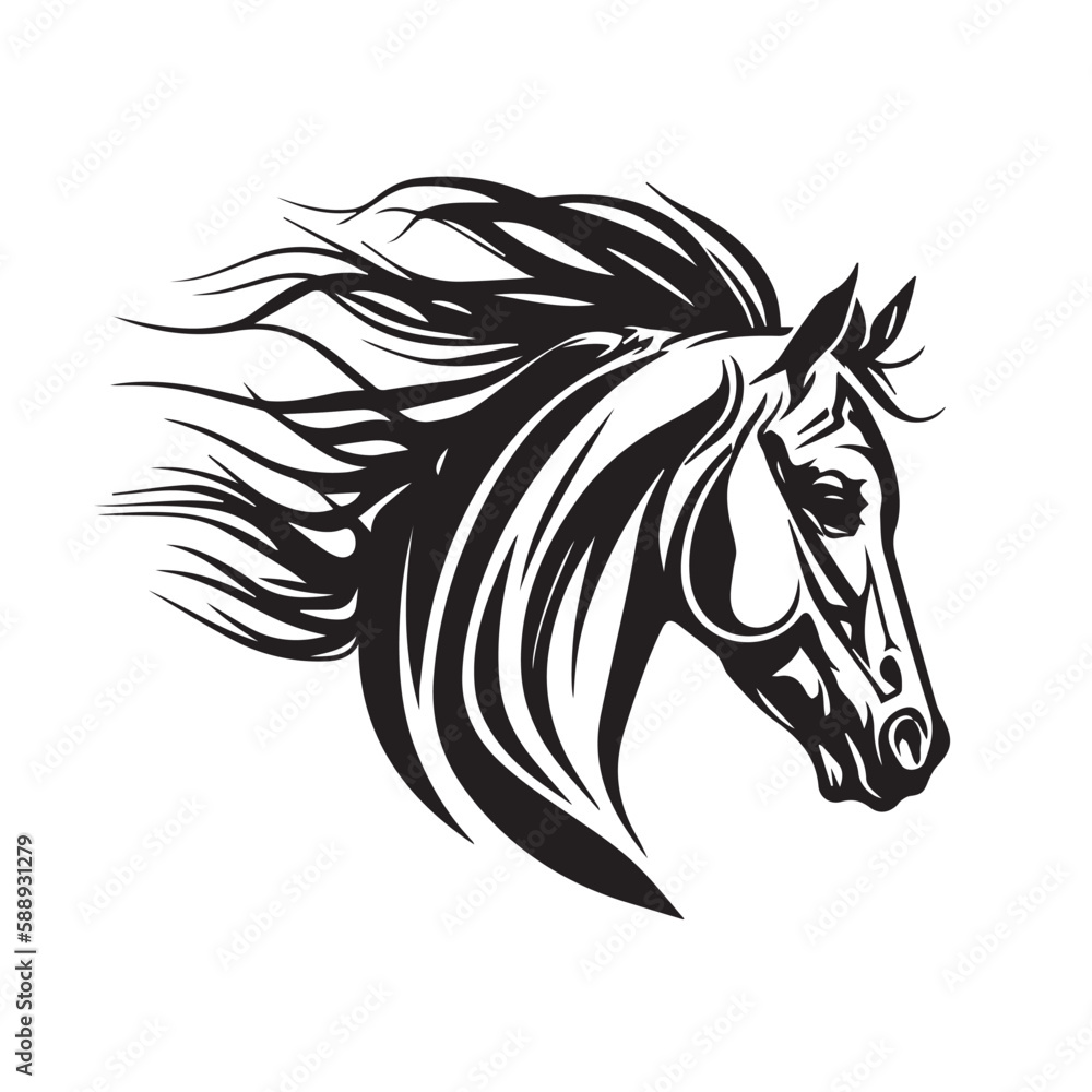 Beautiful head face mascot of horse stallion. black white line art ...