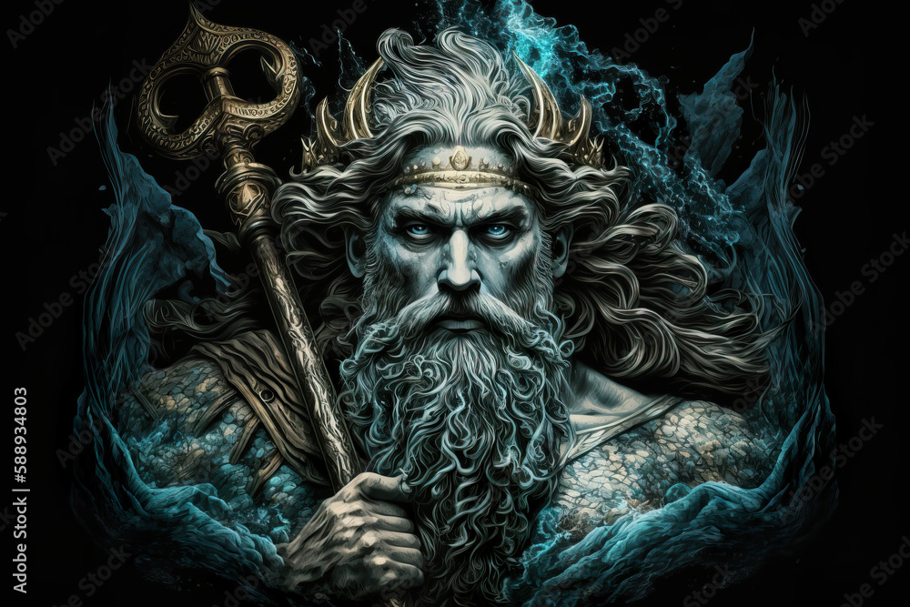 "Poseidon Emerges from the Depths in Whimsical Style" Generative AI ...