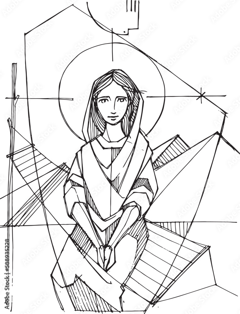 Hand drawn illustration of Mary. Stock Vector | Adobe Stock