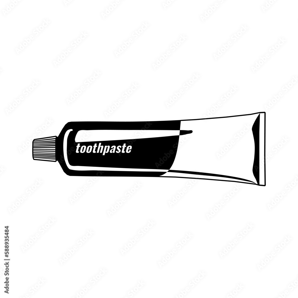 Toothpaste black and white icon, high used vector illustration template ...