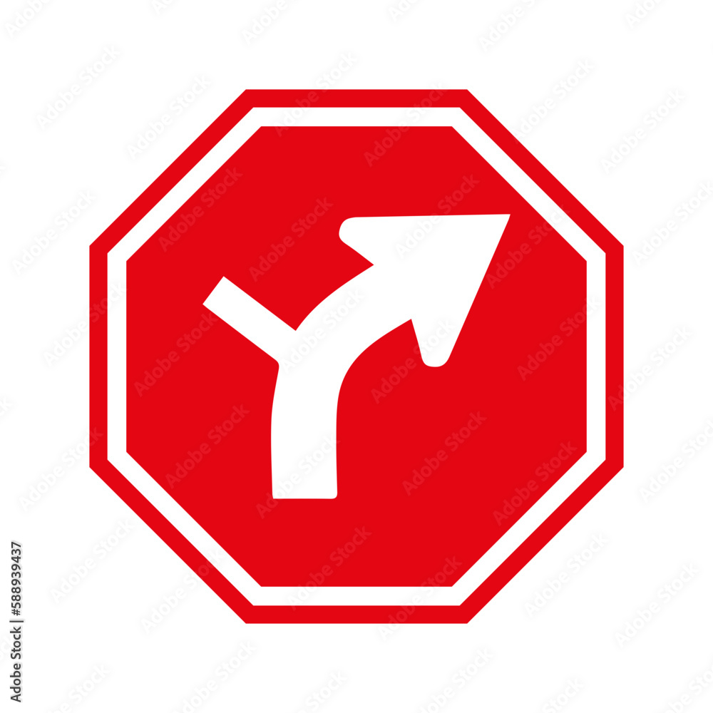 traffic road signs. right curved road forward, side road connection ...