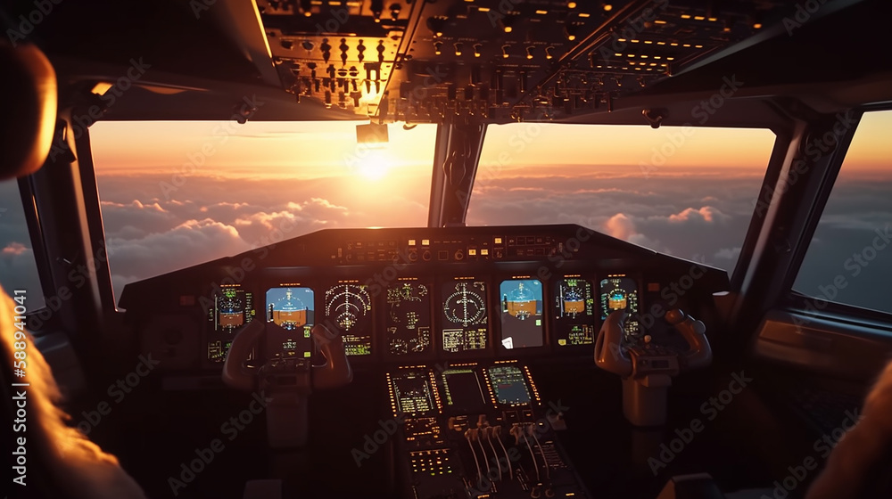 Flight Simulator Commercial Plane Cockpit airplane view of a commercial ...