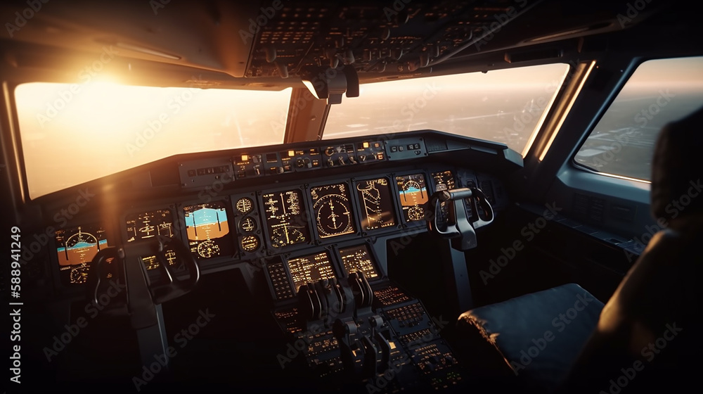 Flight Simulator Commercial Plane Cockpit airplane view of a commercial ...