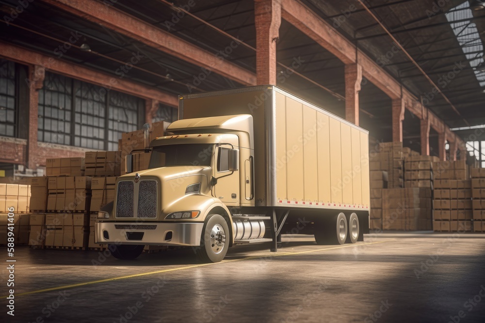 Cargo truck in distribution center, logistic warehouse, Generative AI ...