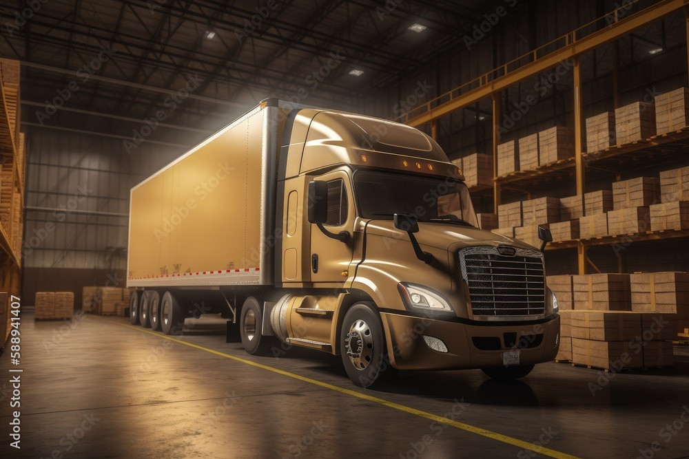 Cargo truck in distribution center, logistic warehouse, Generative AI ...