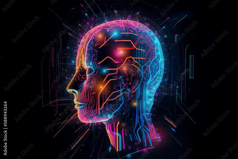 Obraz Ai artwork of a human head with ai technology network graphics ...