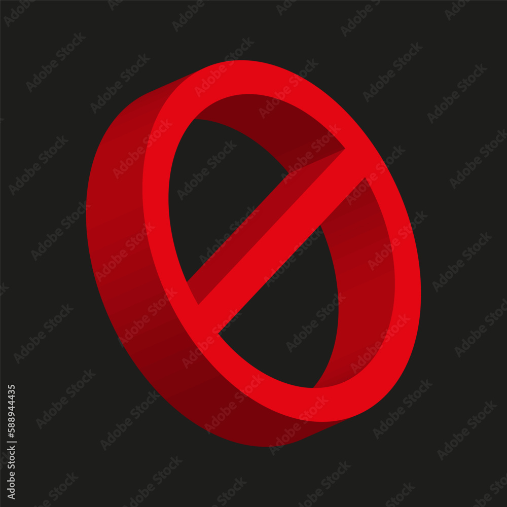 Red stop prohibited three dimensional on black background. Sign ...