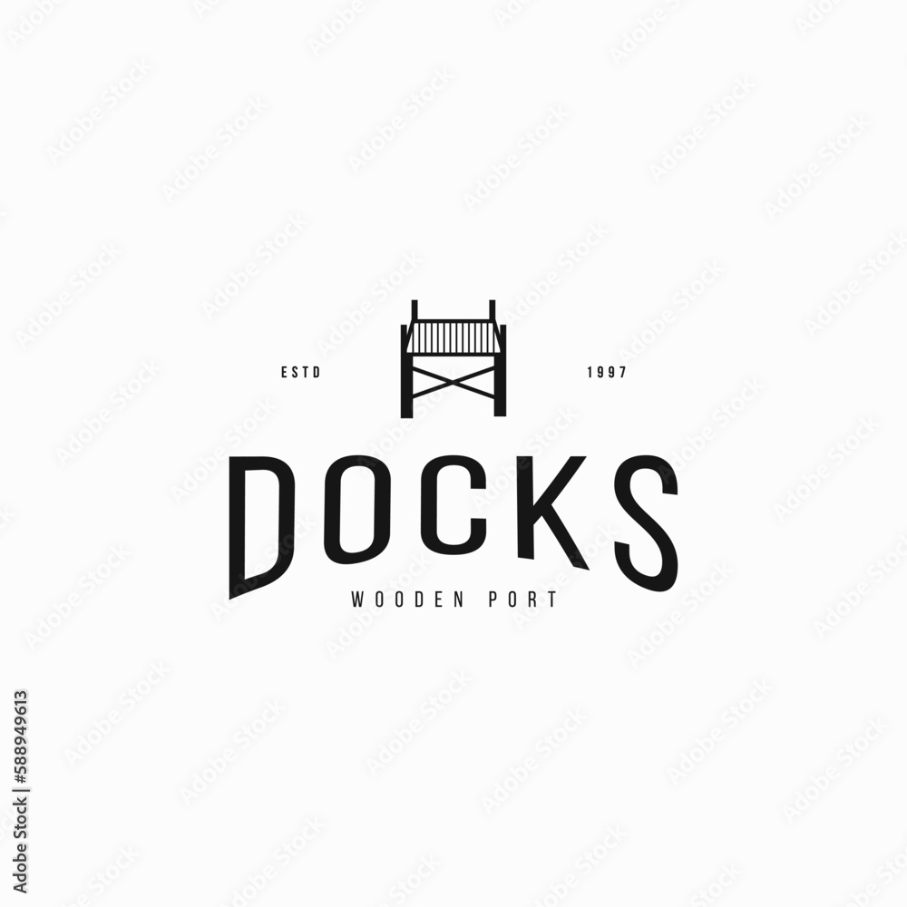 vintage dock, wooden dock, village port, pier logo business vector ...