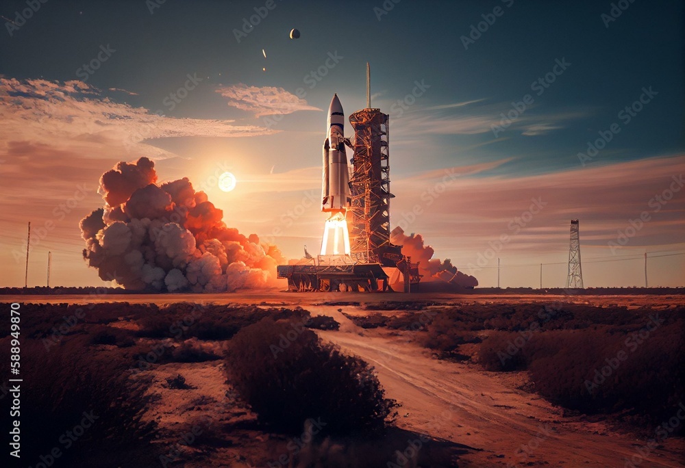 Big Heavy Rocket Space Launch System Launch From Launchpad At Cape ...