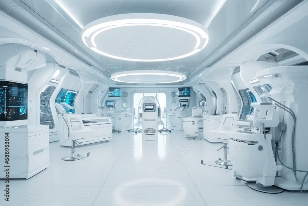 Operating room in a modern clinic with computer equipment, high-tech ...
