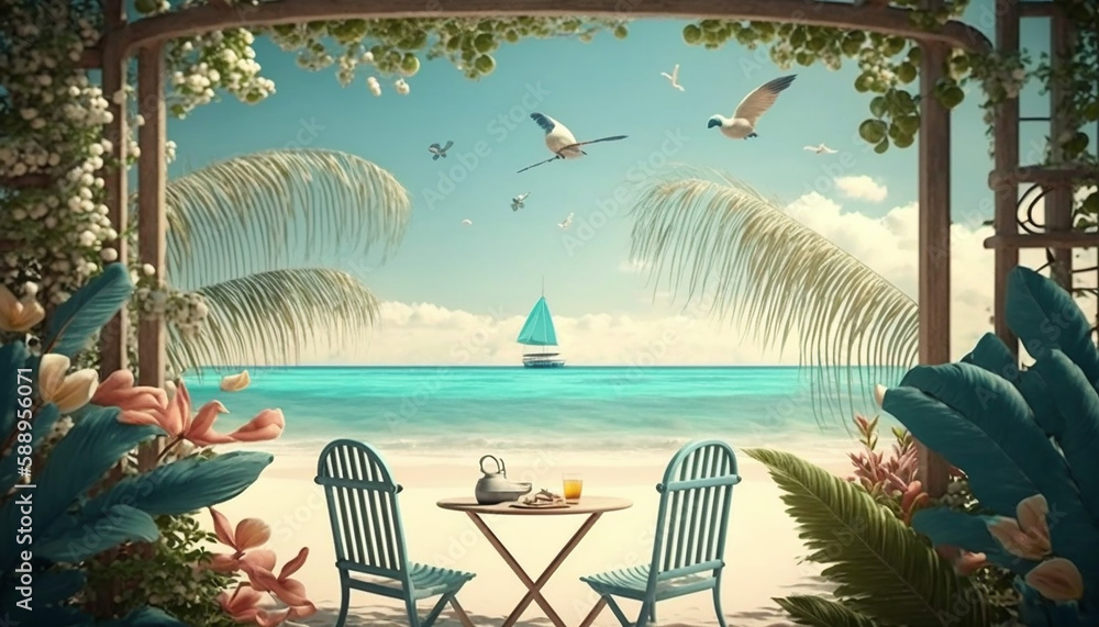 Beautiful realistic summer background with beach scenery. Generative AI ...
