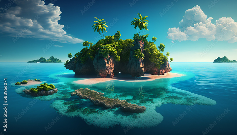 Beautiful realistic summer background with islands. Generative AI ...