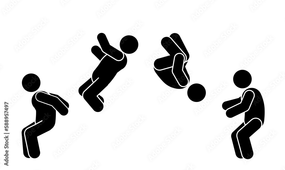 step by step backflip clipart. stick figure backflip. silhouette ...