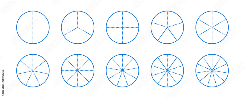 Circle segments collection. Pie diagrams set. Round sections and slices ...