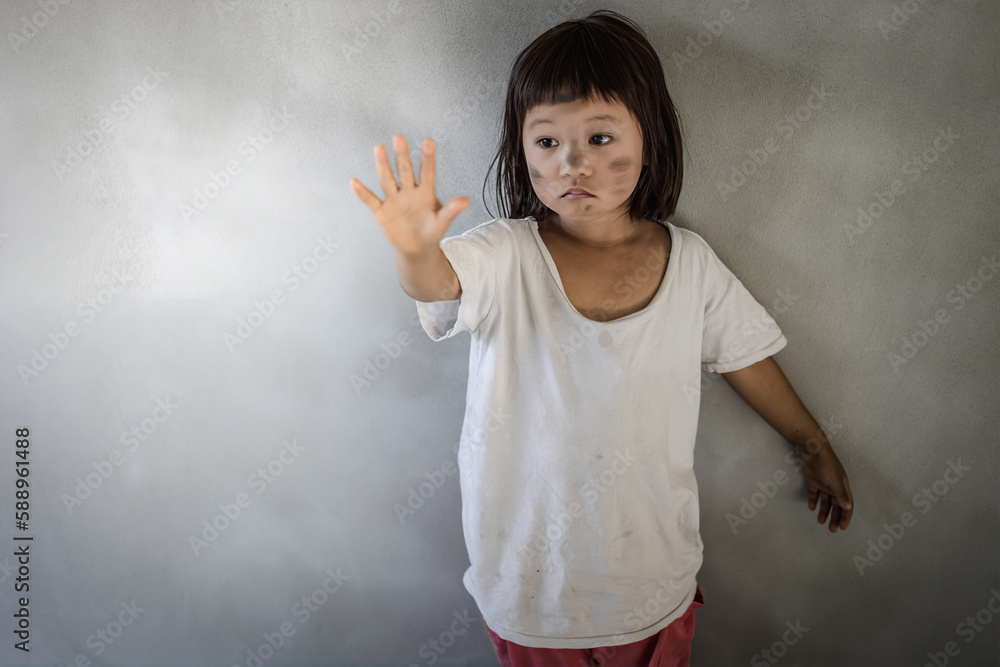 Kid girl showing hand signaling to stop useful to campaign against ...