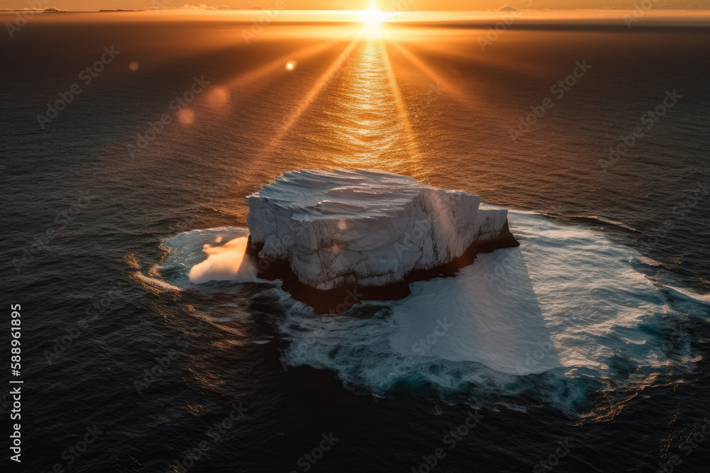 Photorealistic ai artwork of an aerial view of an iceberg at sea during ...