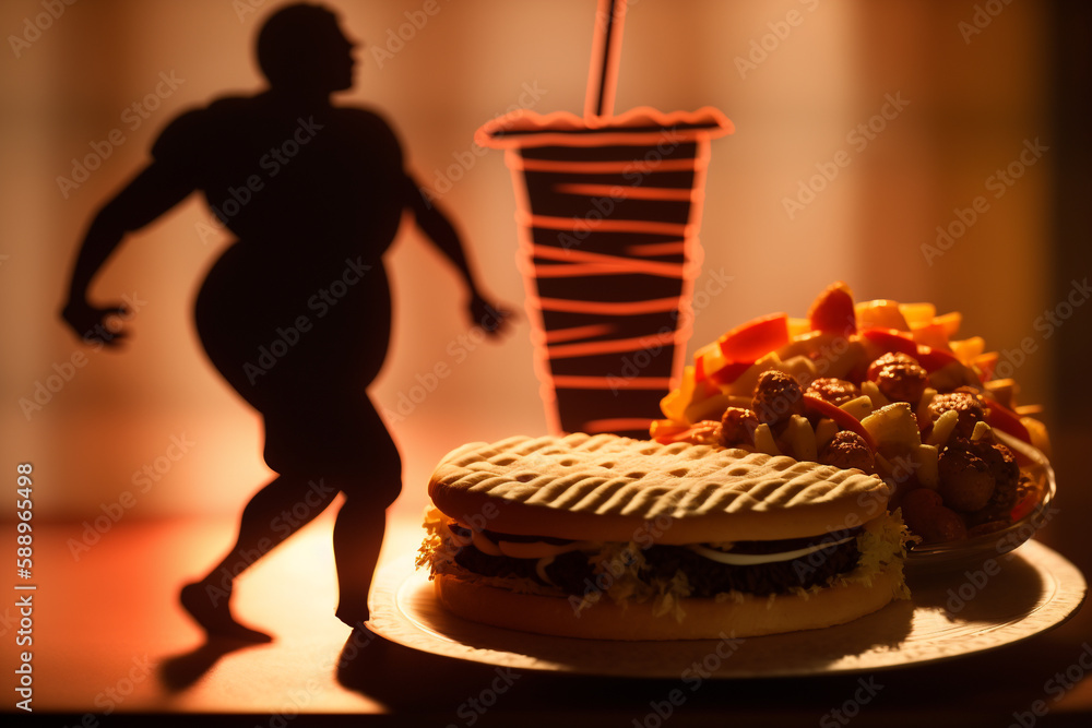fast food problem of being overweight. Improper diet, junk food ...