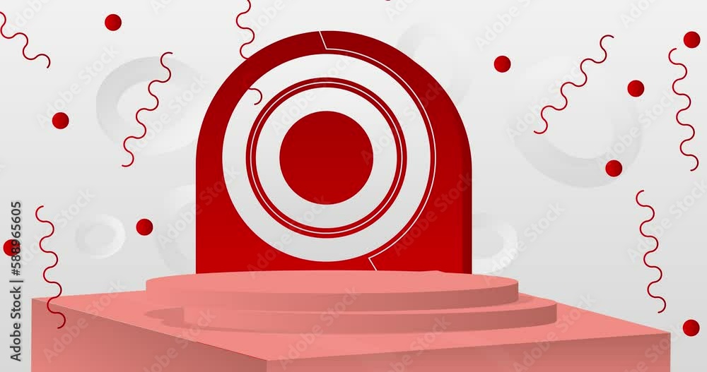 Light red, red and white cylinder pedestal podium animation. Abstract ...