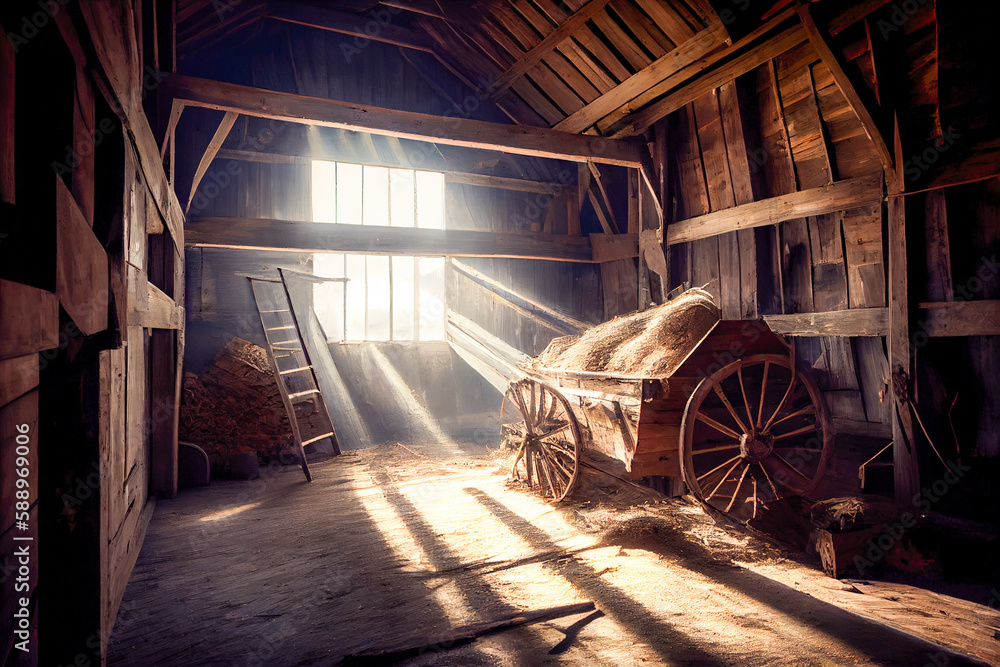old barn with sun rays from windows. Generative AI, Generative, AI ...