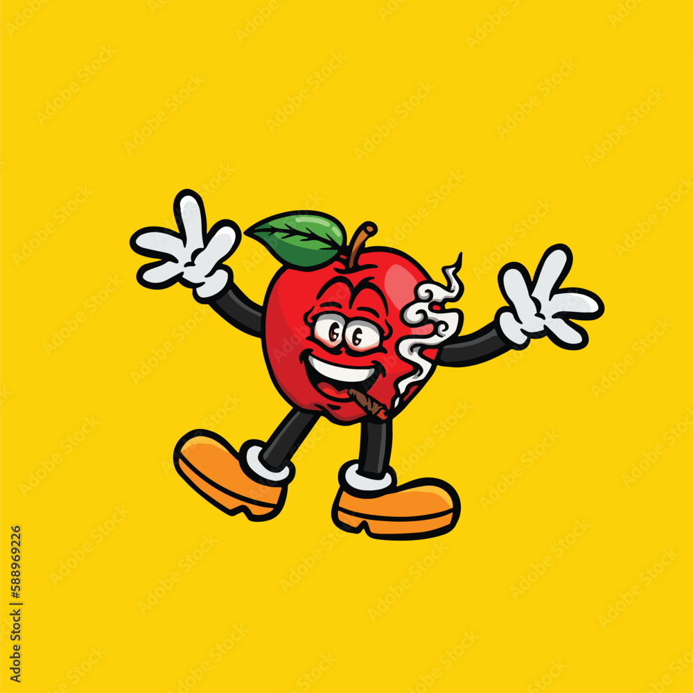 apple cartoon smoking blunt and high face stoned from weed cannabis bud ...