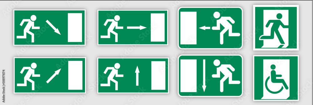 Emergency Exit Pictograms / Ai Illustrator Stock Vector | Adobe Stock