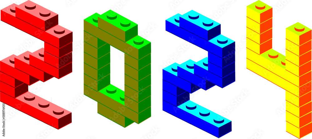 2024 new year, numbers with block design, logo text for cover photo ...