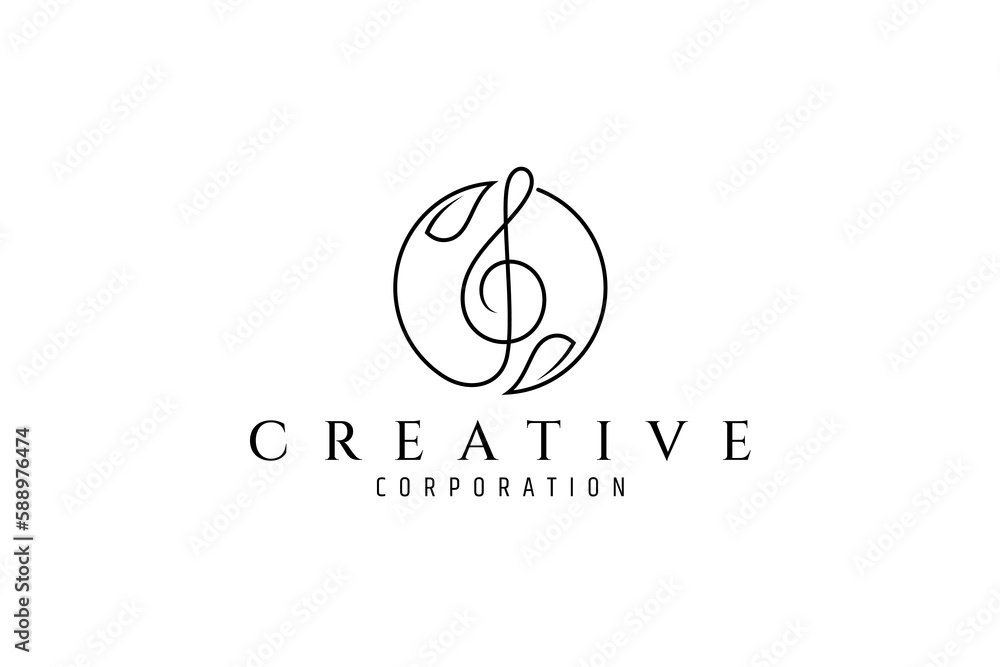 treble clef music logo in circle with leaf variation Stock Vector ...
