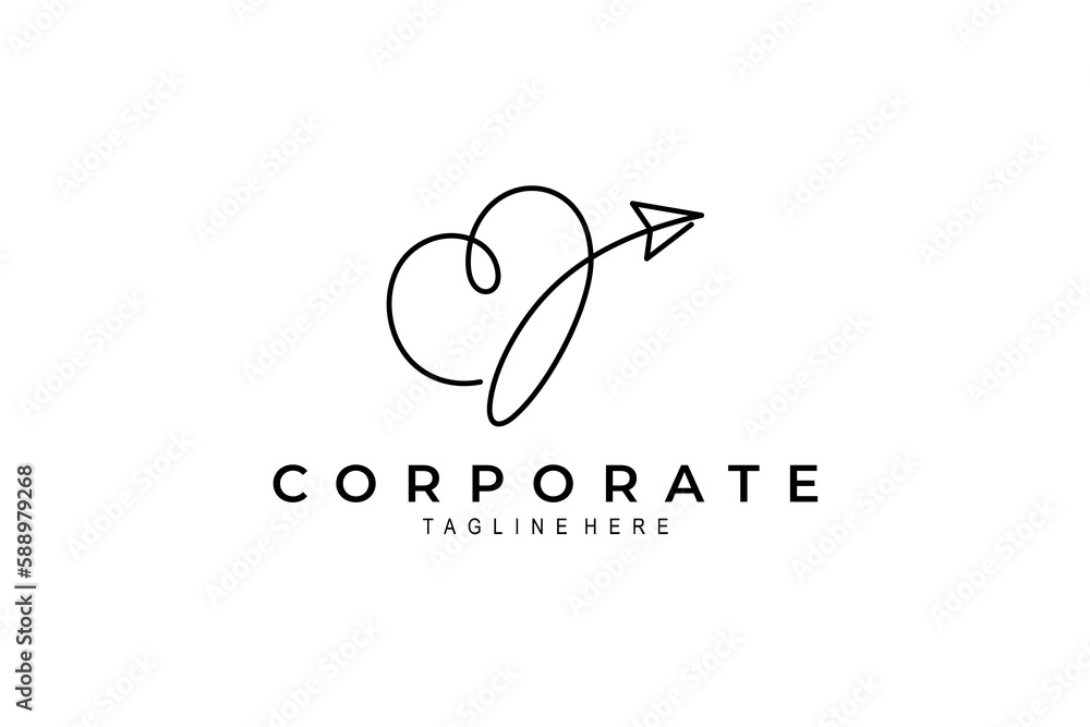 heart logo combined with up arrow in continuous one line design style ...