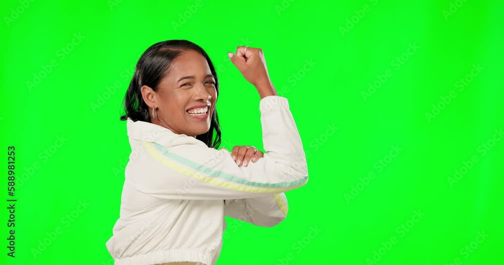 Video Stock Power, green screen and woman flexing arm with female ...
