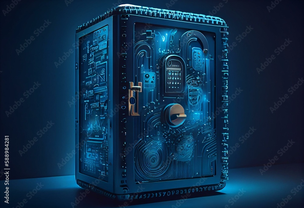 Cyber security concept and digital data protection with a locker in a ...