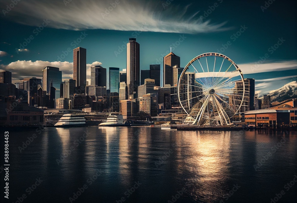 Seattle, Washington - Jan. 23 Panoramic view of Seattle Downtown ...