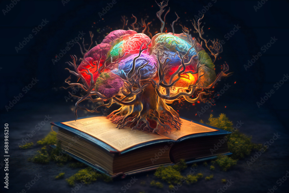 Observe as an open book ignites colorful neural connections within a ...