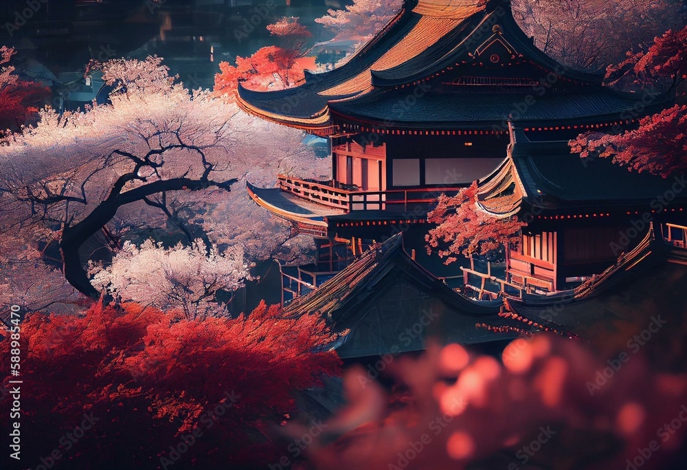 Japan, Tokyo, and Kyoto background concept with cherry blossom season ...