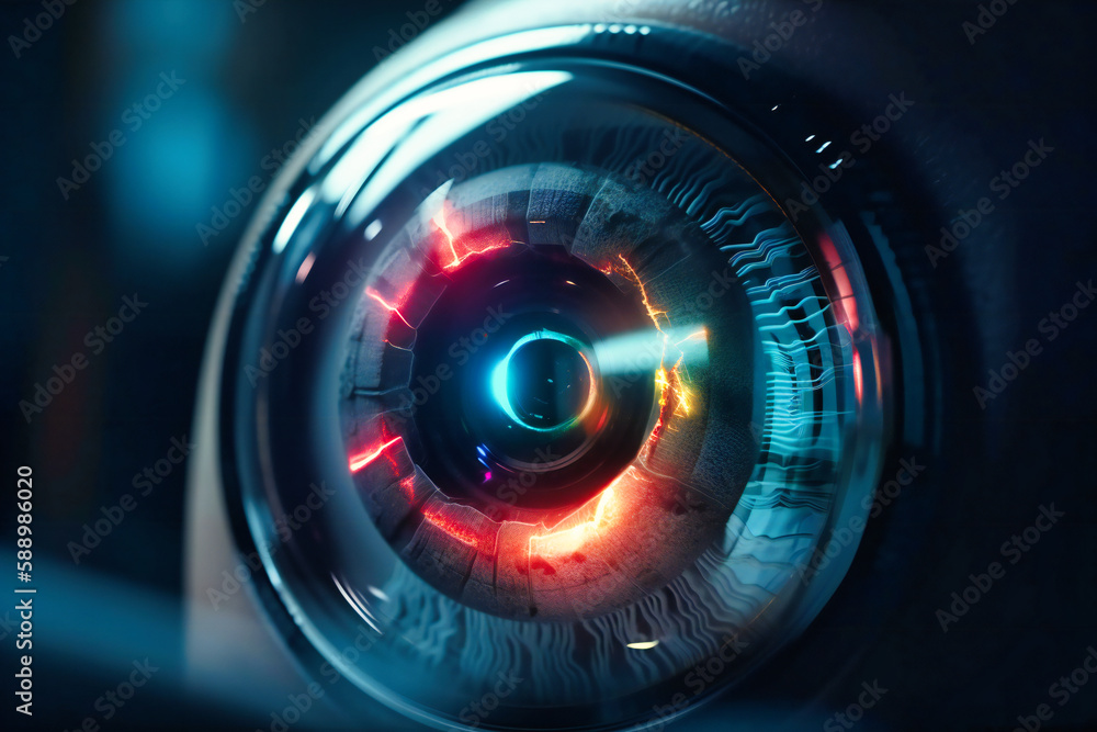 Eye transforming into a lens displaying a holographic, color-shifting ...