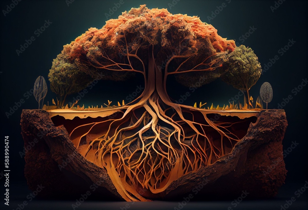 Tree roots underground structure, soil cross section. Generative AI ...