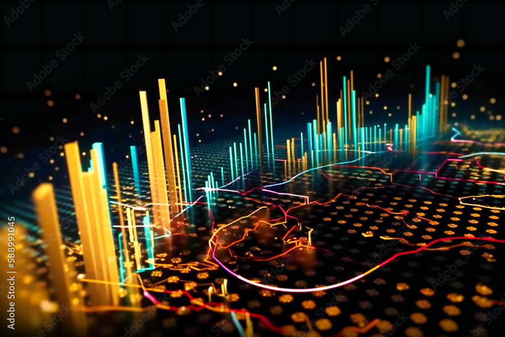Animated financial chart with gold coins transforming into data points ...
