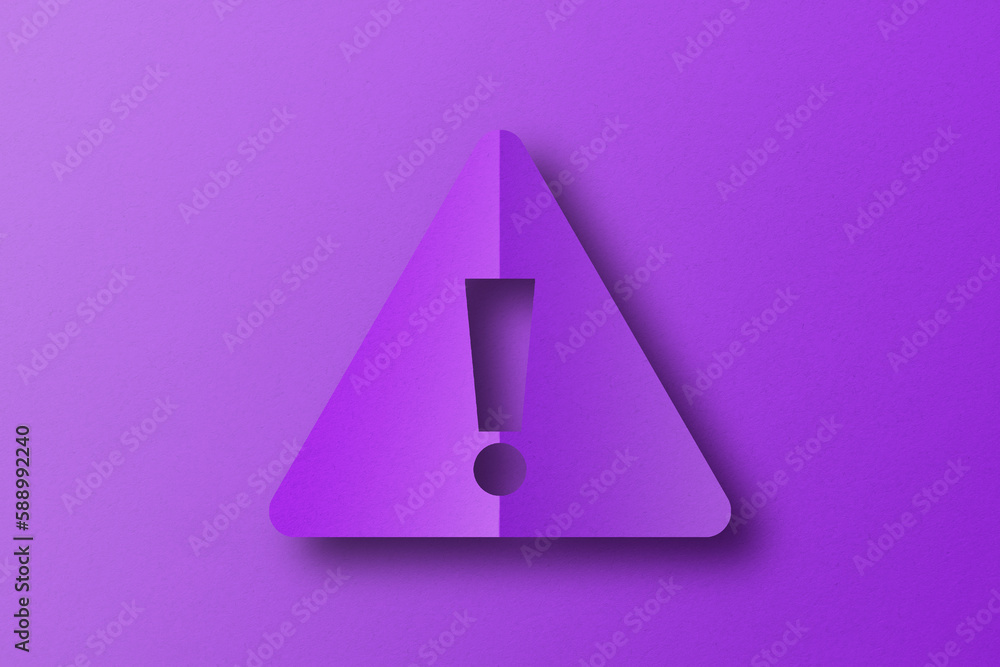 Purple paper punched into the shape of an exclamation mark. warning ...