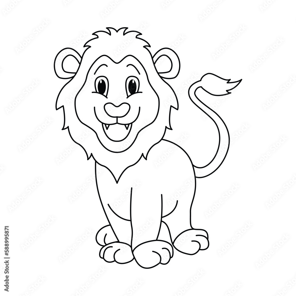 Funny lion cartoon characters vector illustration. For kids coloring ...